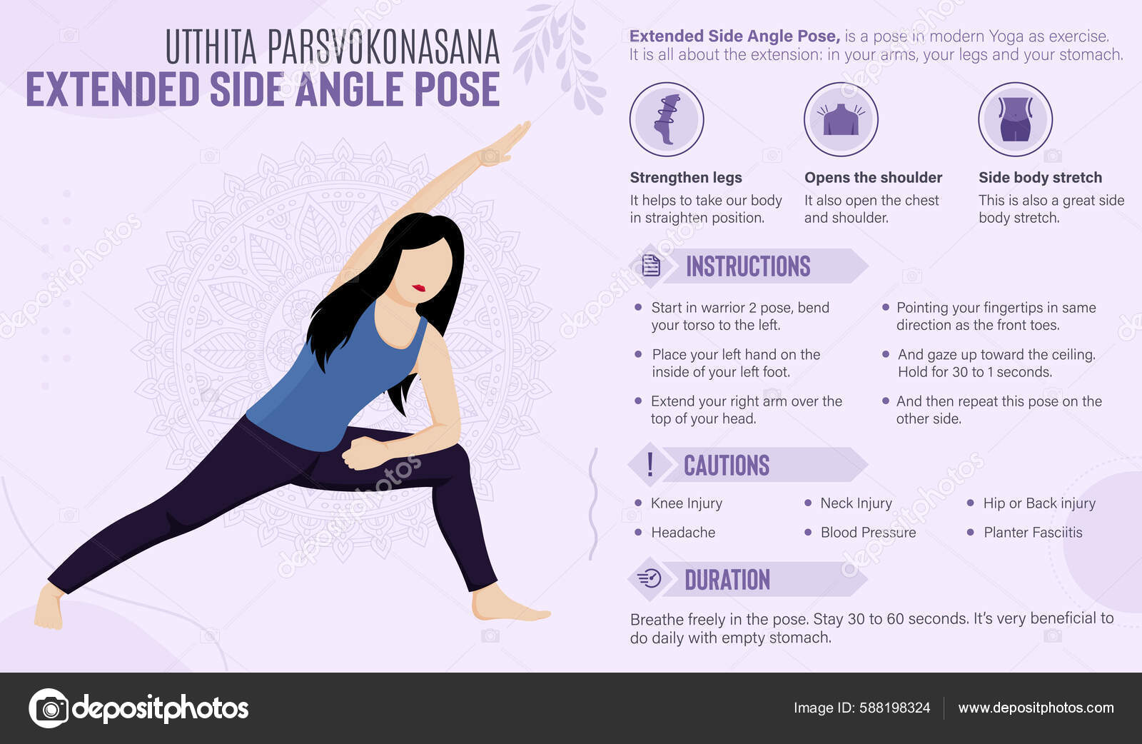 Extended Side Angle Pose Guide Benefits Yoga Poses Vector Illustration ...