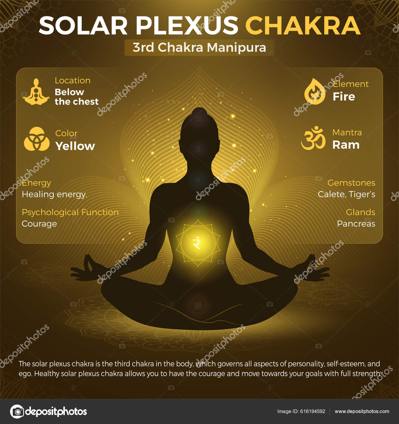 Plexo Solar Chakra Manipura Símbolo Ubicación Posición Ilustración ...