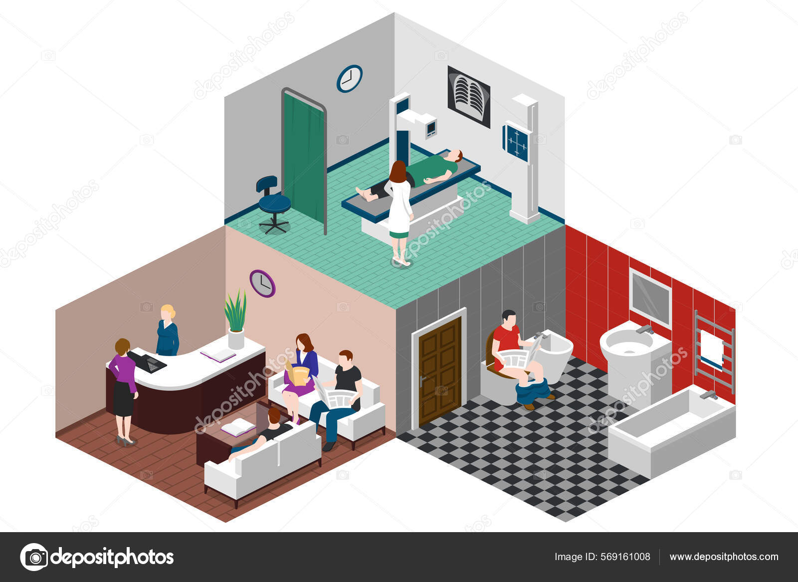 Daily Routine Man Woman Isometric Set Couple Eating Work Shopping Stock ...