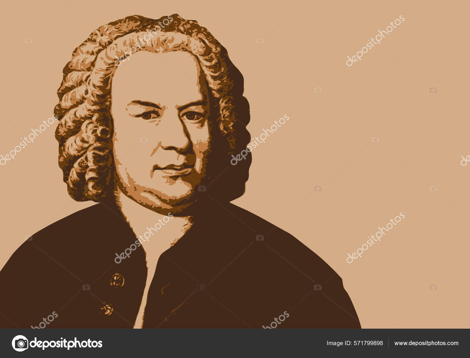 Drawn Portrait Johann Sebastian Bach German Pianist Famous Classical ...