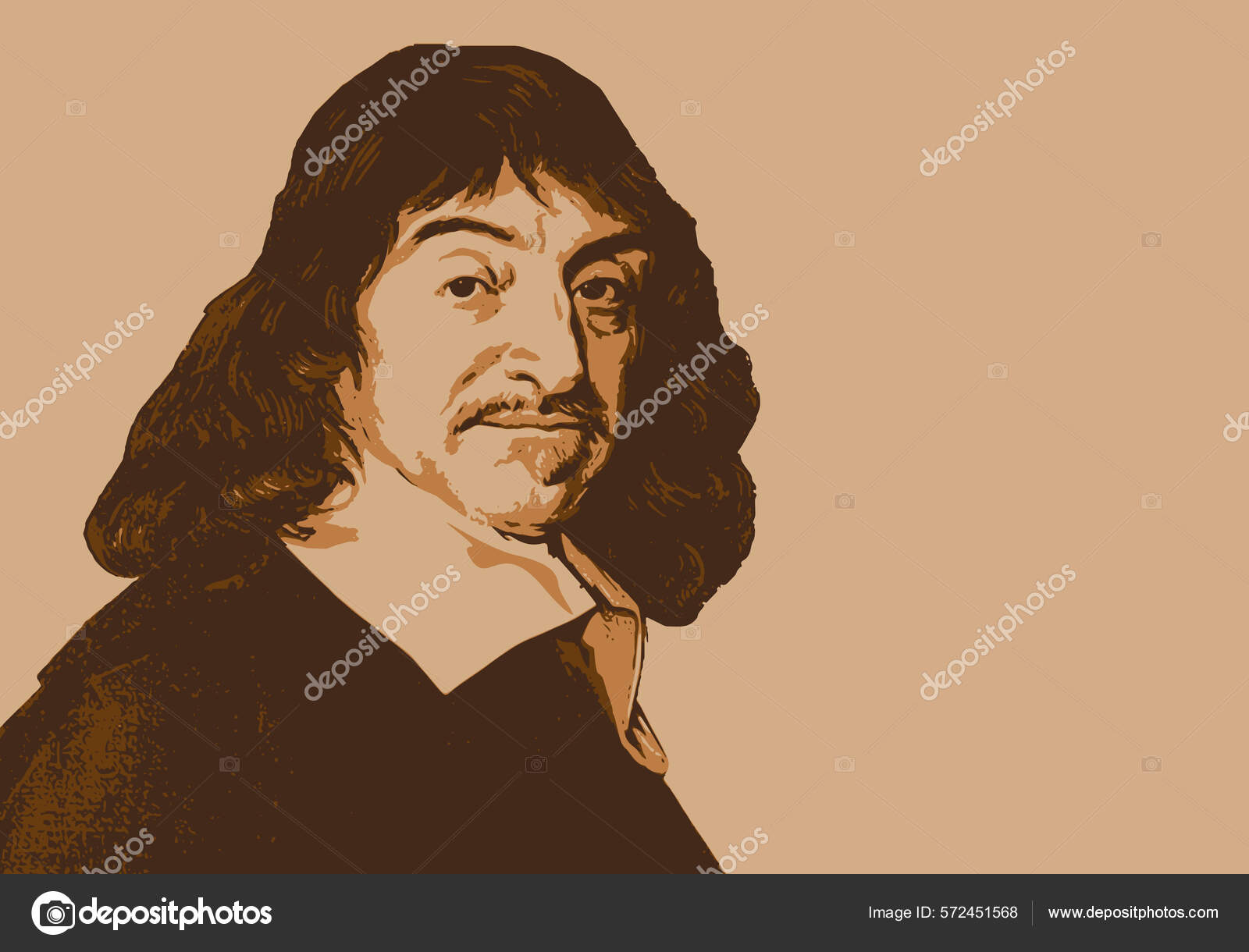 Image vectorielle Portrait Dessiné Descartes Célèbre Mathématicien ...
