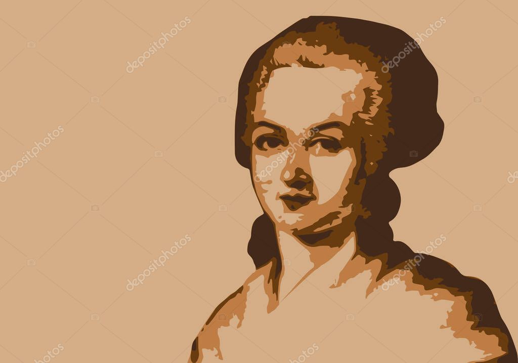 Drawn portrait of Olympe de Gouges, the famous writer and politician of ...