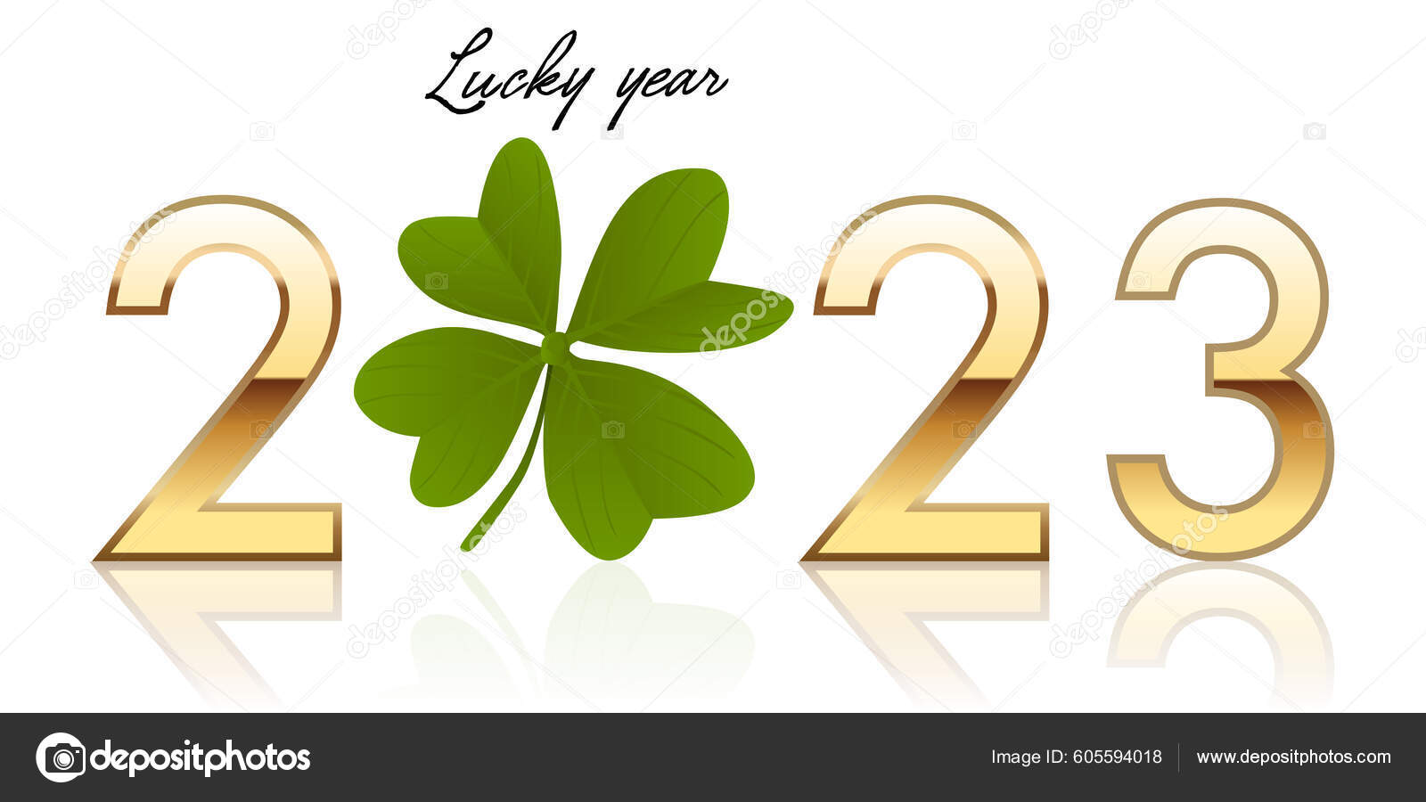 Greetings 2023 Written Golden Numbers Four Leaf Clover Symbolizes Luck ...