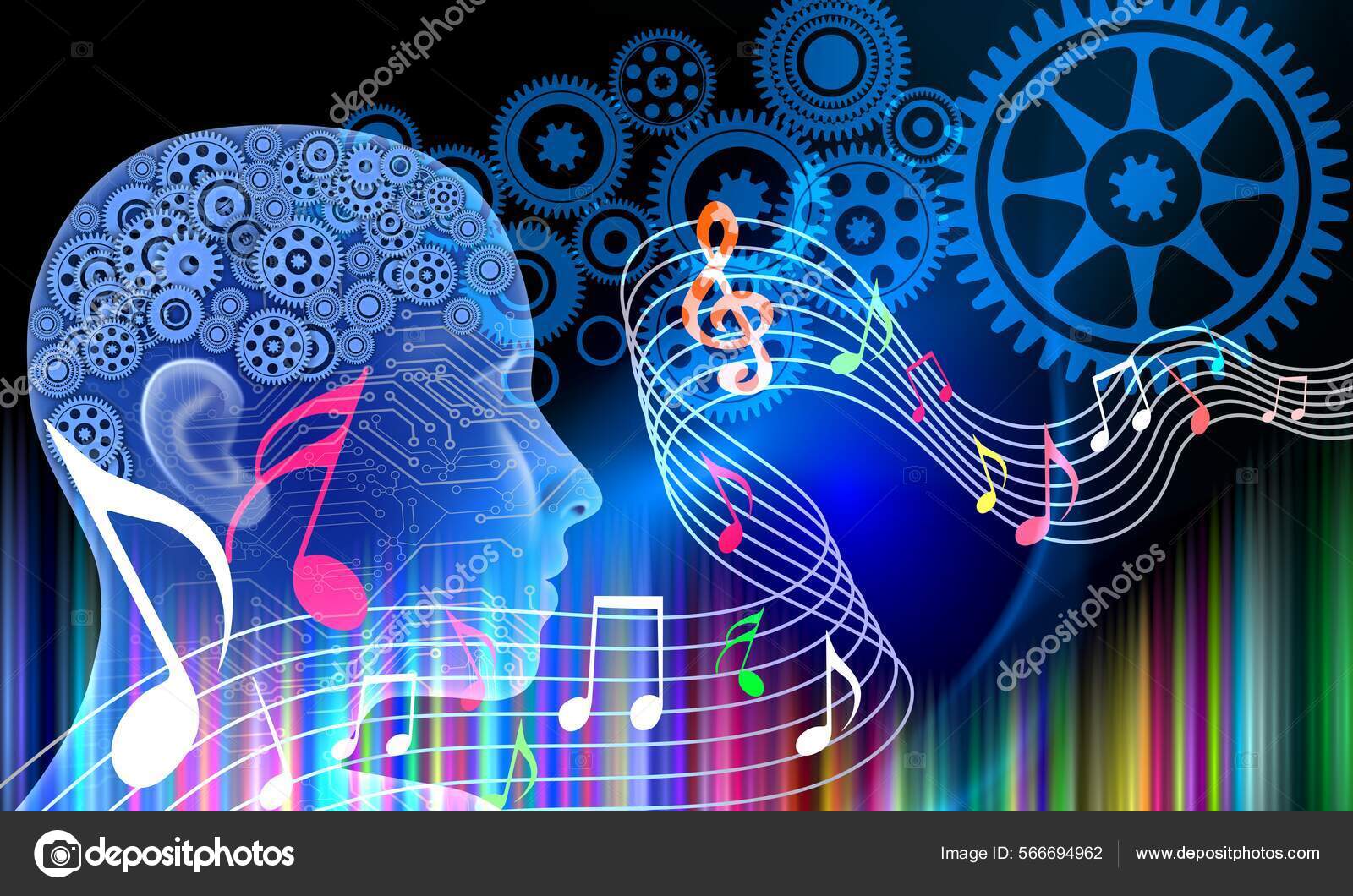 Human Face Cogs Music Mind Illustration — Stock Photo © sonali.tanu ...