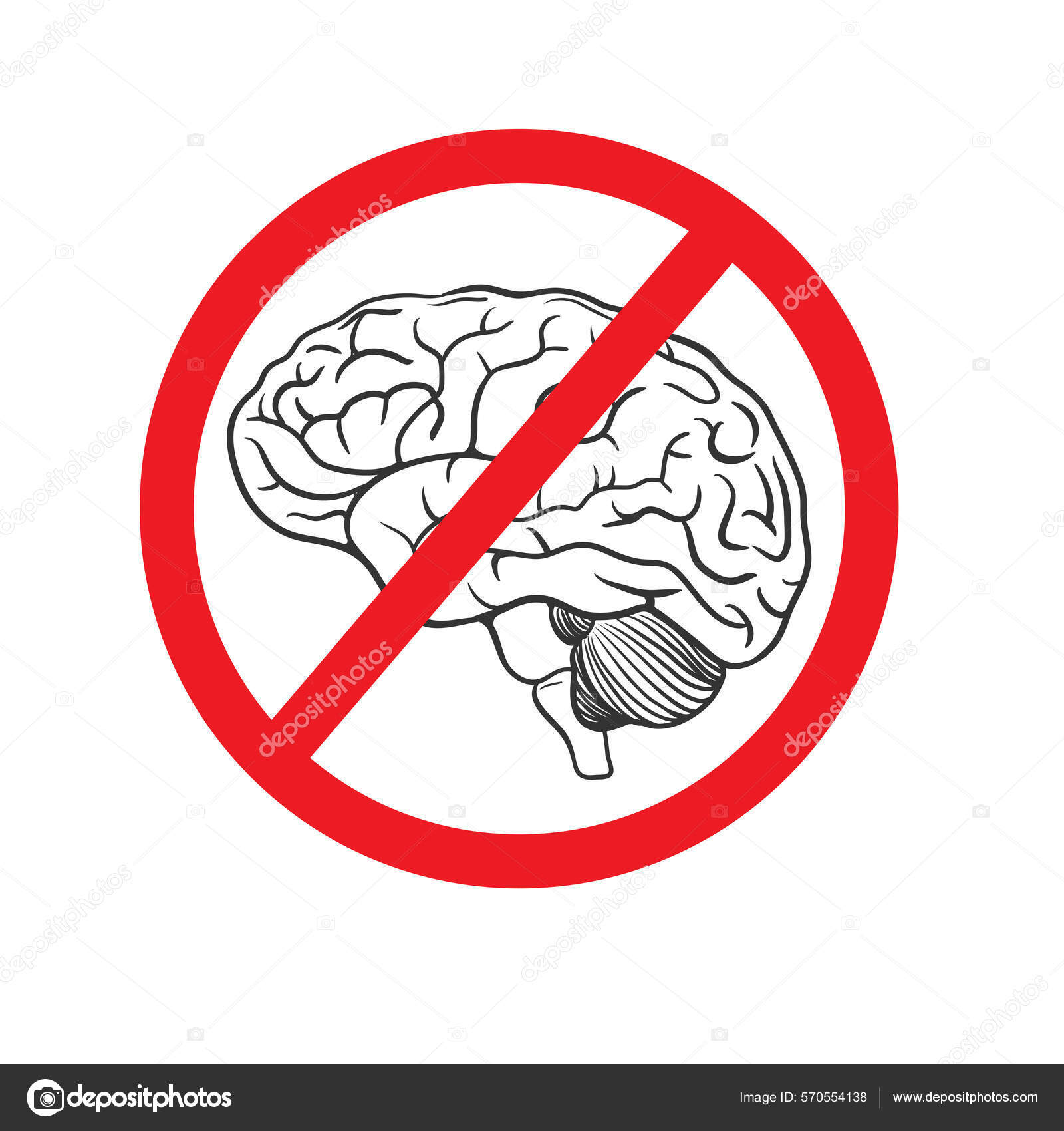 Brain Vector Icon Stop Thinking Red Prohibited Sign Stock Vector Image ...
