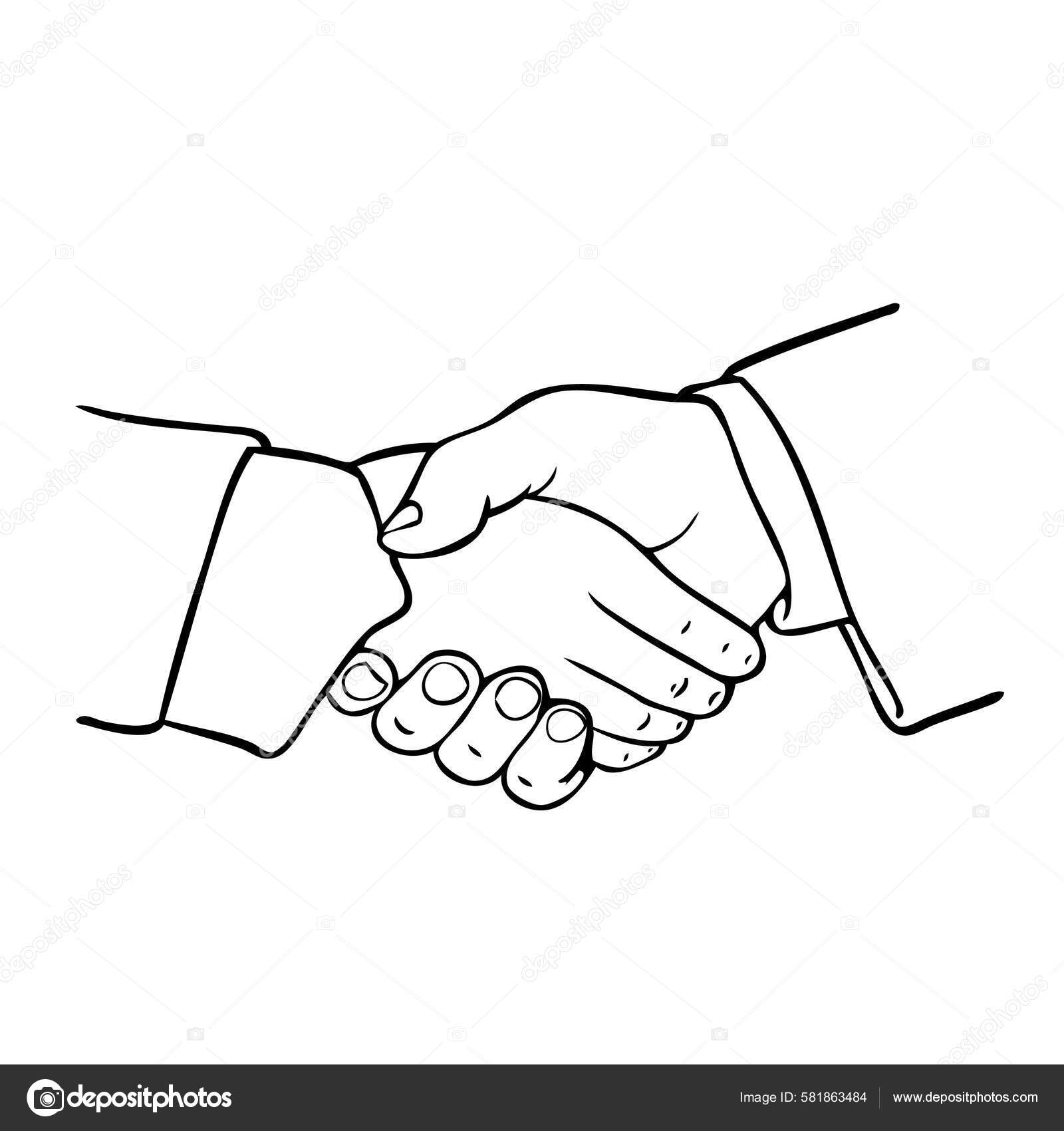 Black White Line Art Handshake White Background Hand Drawn Vector Stock ...