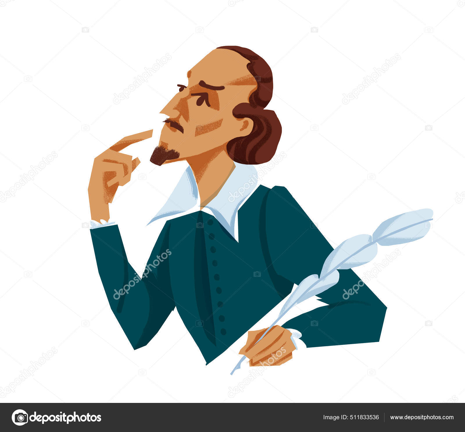 William Shakespeare Thinking Colour Illustration Stock Illustration by ...