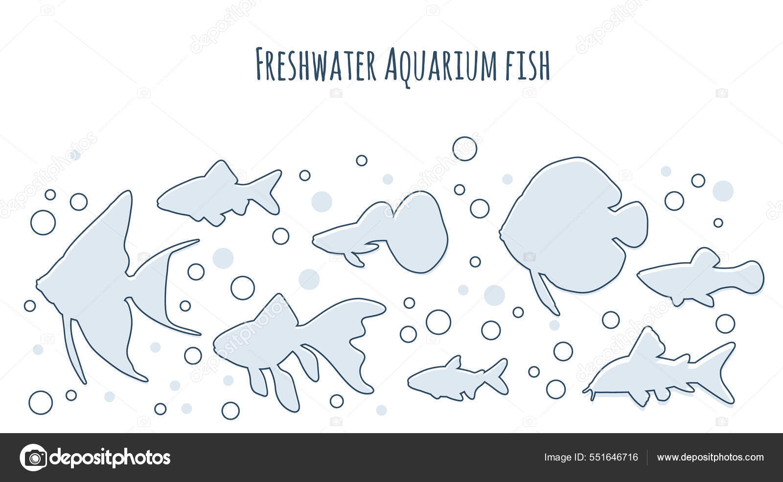 Aquarium fish border line art style. Design element,vector flat ...