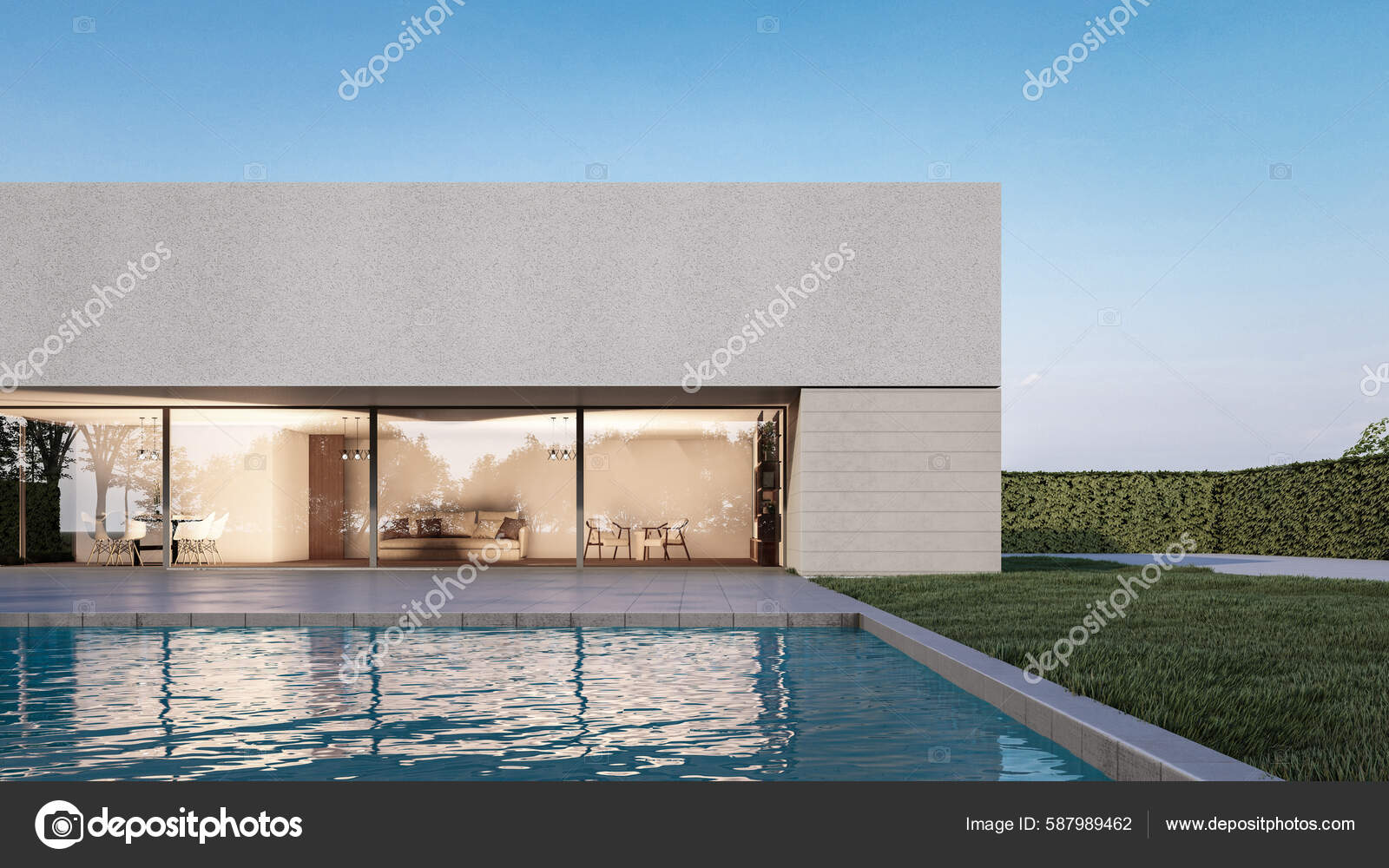 Rendering Illustration Modern House Swimming Pool: fotografía de stock ...