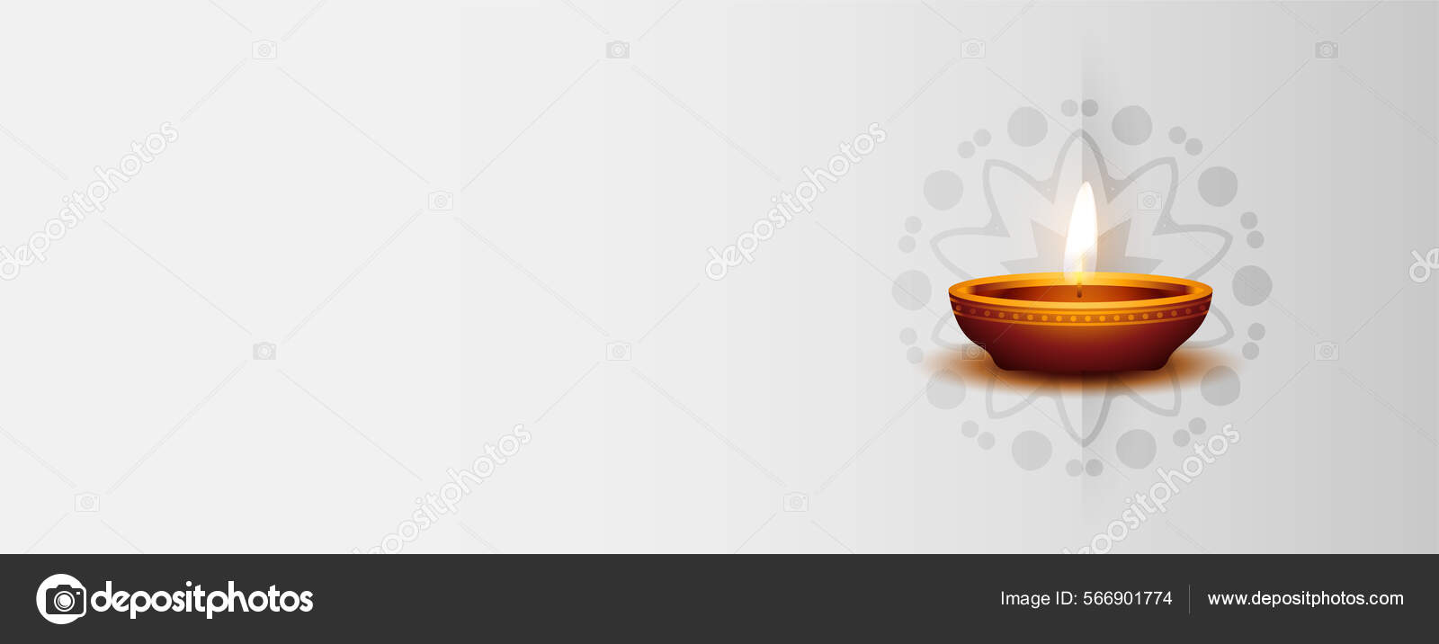 Realistic Diya Oil Lamp Gray Banner Design Stock Vector Image by ...