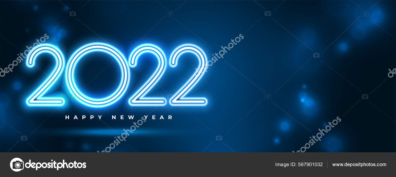 2022 Neon Led Style Blue Text Effect New Year Banner Stock Vector Image ...