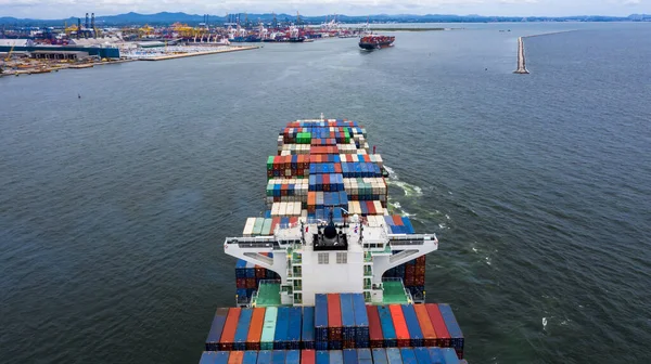 Aerial view container ship cargo freight shipping maritime vessel ...