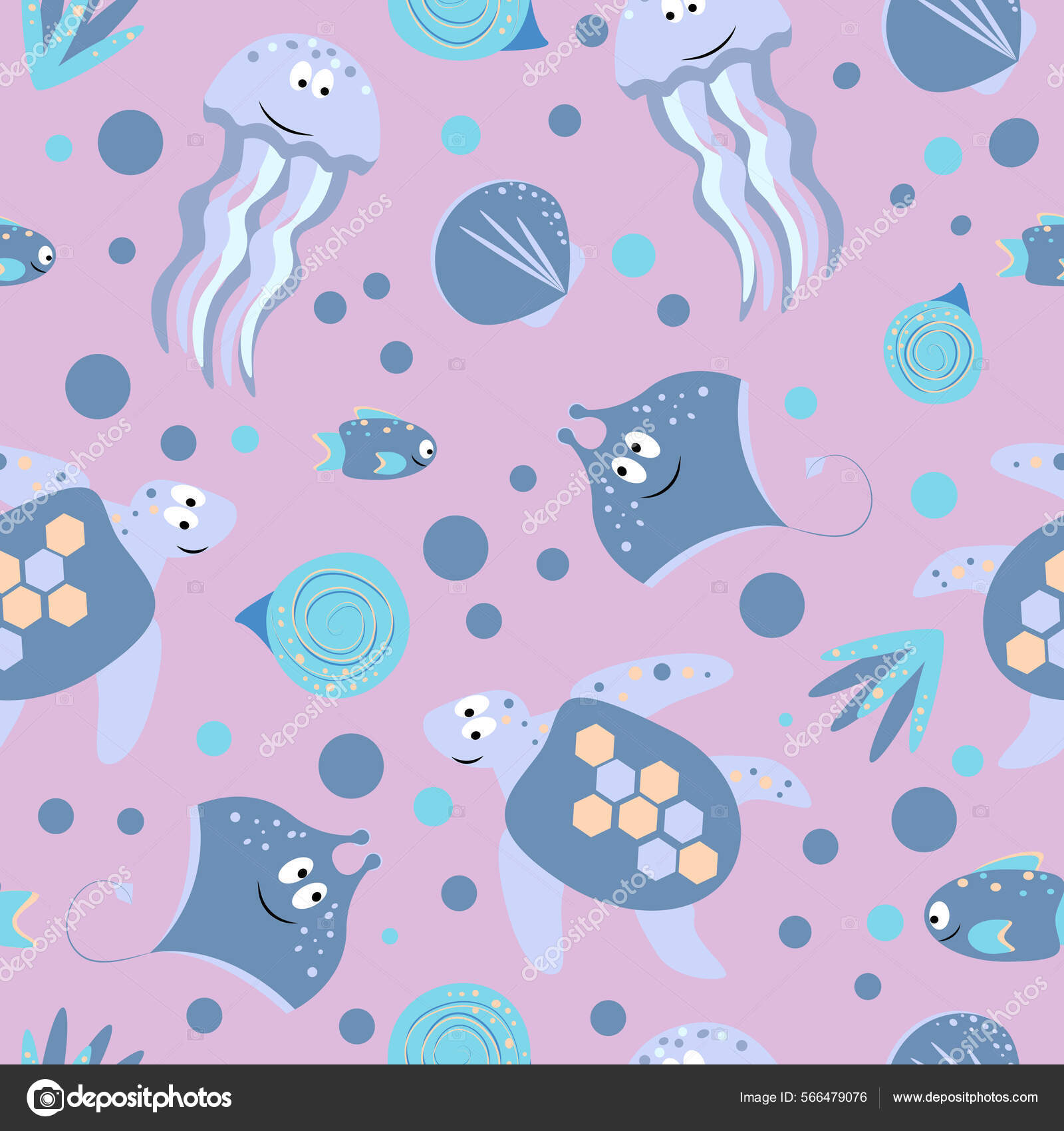 Seamless Pattern Sea Animals Baby Vector Illustration Pink Background ...