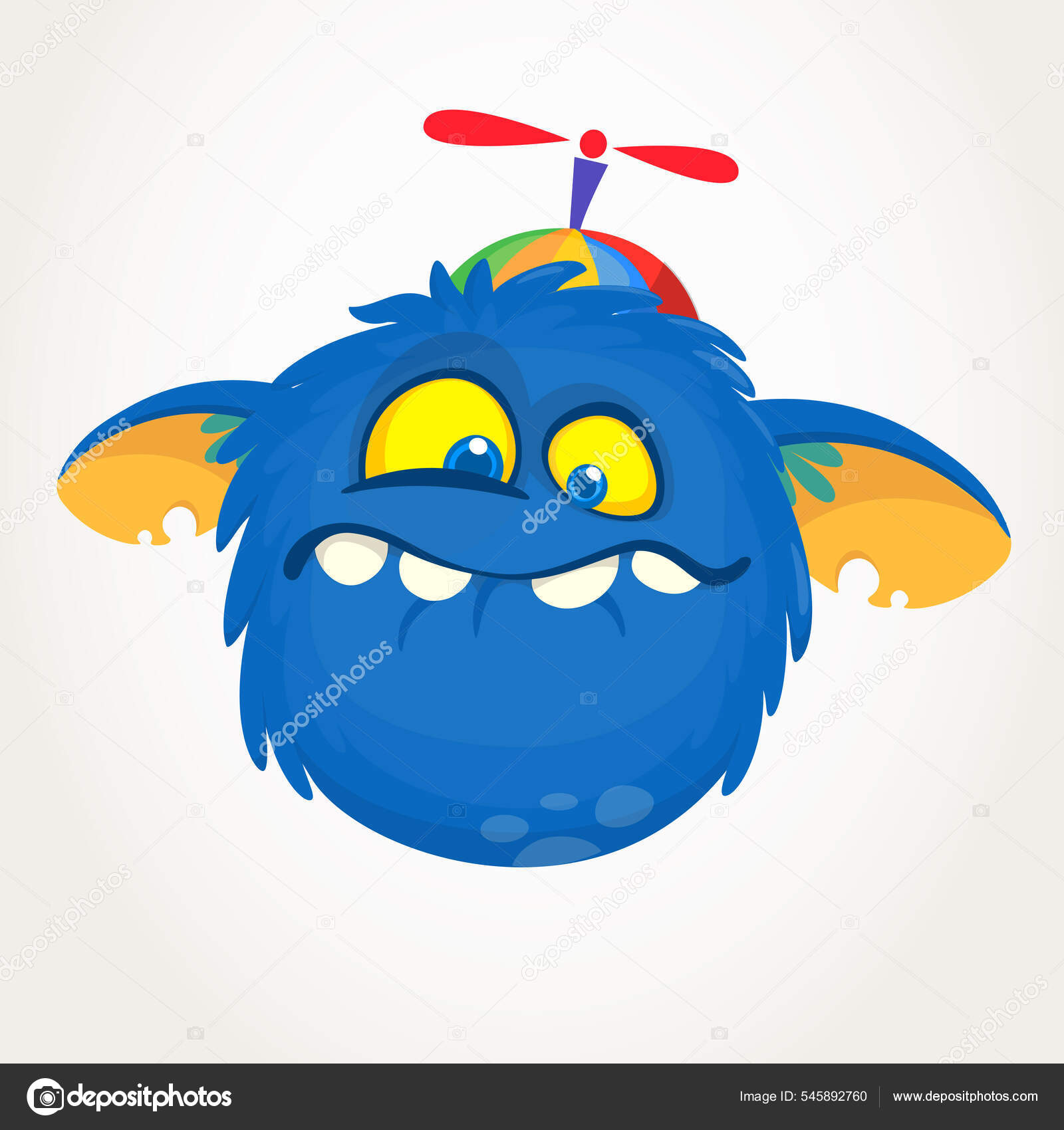 Cartoon Blue Monster Wearing Funny Hat Vector Illustration Isolated ...