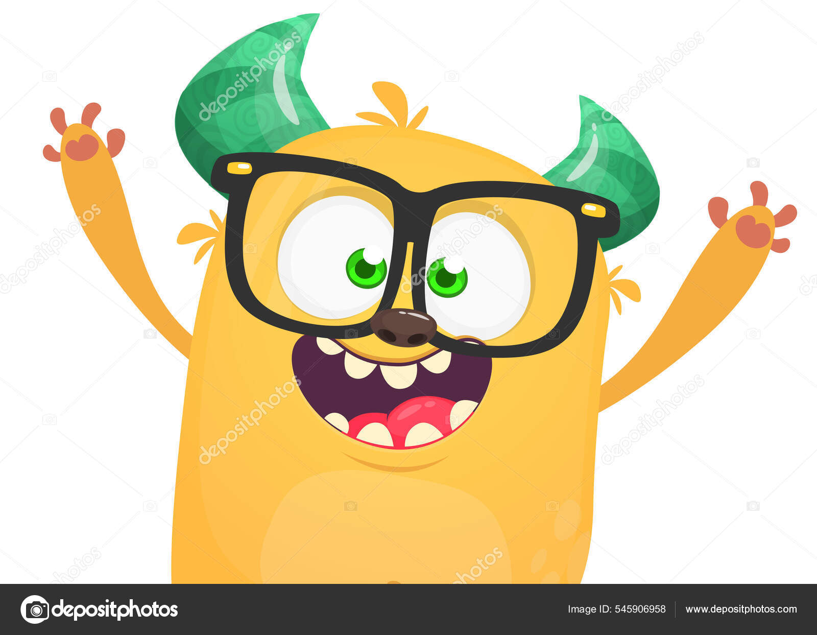 Dibujos Animados Monstruo Emocionado Naranja Con Gafas Vector ...