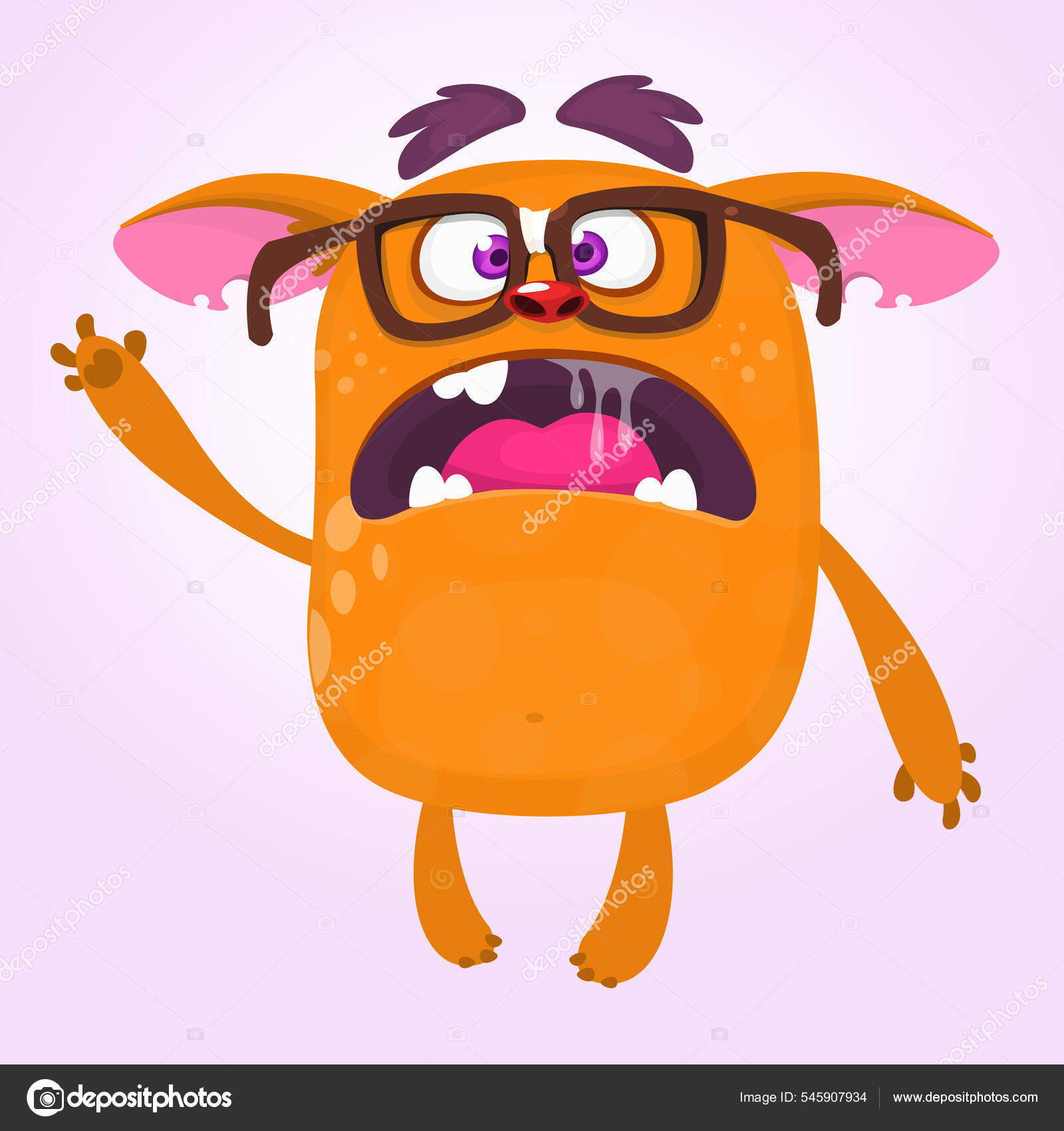 Monstruo Dibujos Animados Con Gafas Ilustración Vectorial Para ...