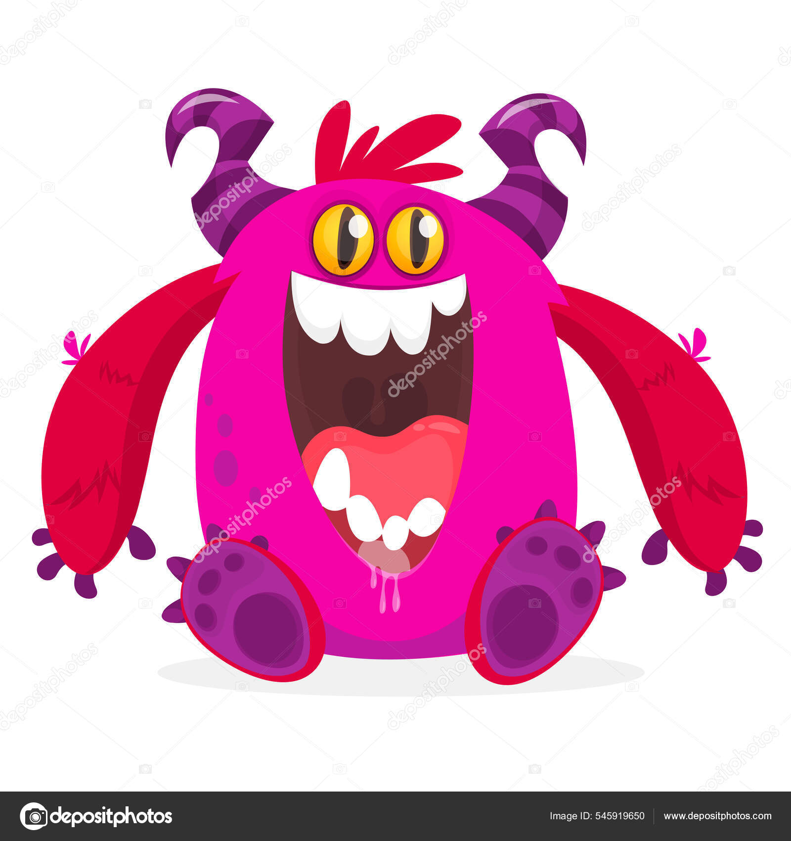 Hambriento Monstruo Dibujos Animados Rosa Emocionado Ilustración ...