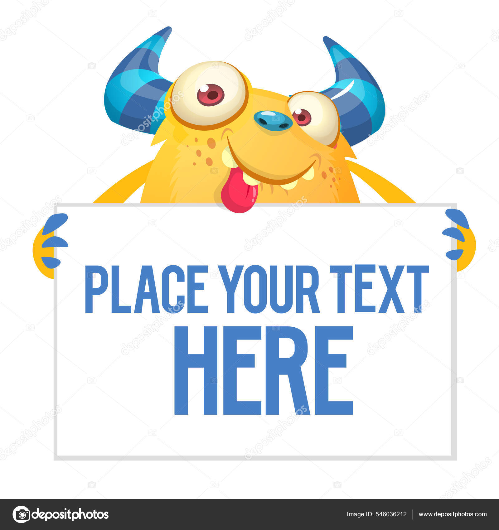 Cute Funny Cartoon Monster Holding Paper Sign Banner Stock Vector Image ...