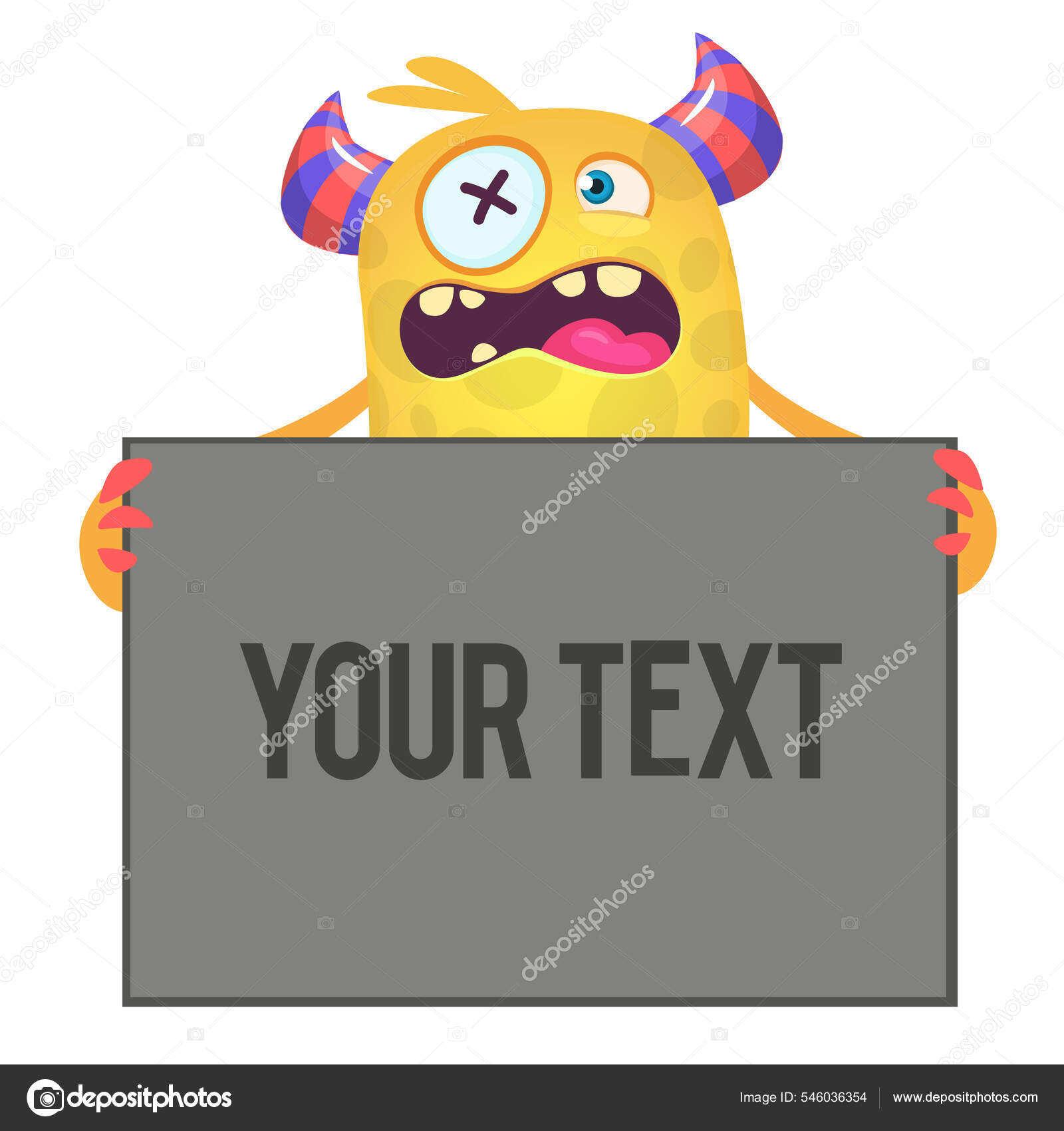 Crazy Cool Cartoon Monster Holding Blank Sign His Hand Halloween Stock ...