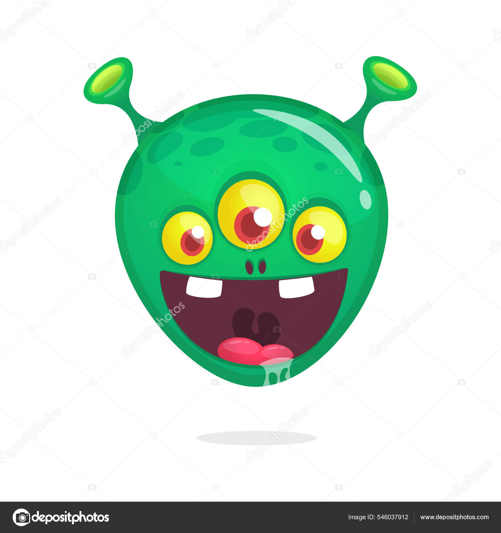 Icono Alienígena Dibujos Animados Con Tres Ojos Ilustración Vectorial ...