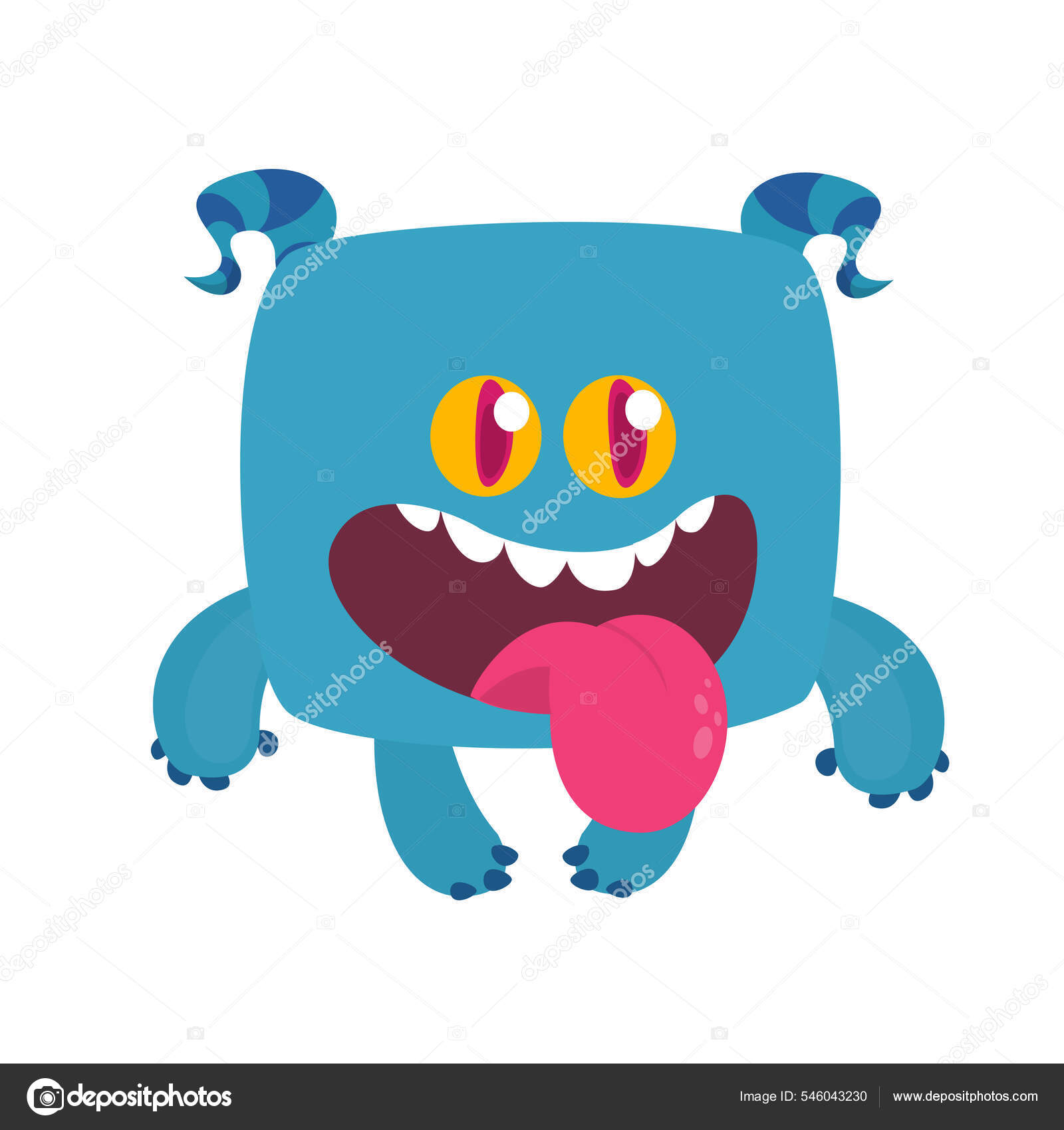 Dibujos Animados Monstruo Tonto Feliz Mostrando Lengua Ilustración Del ...