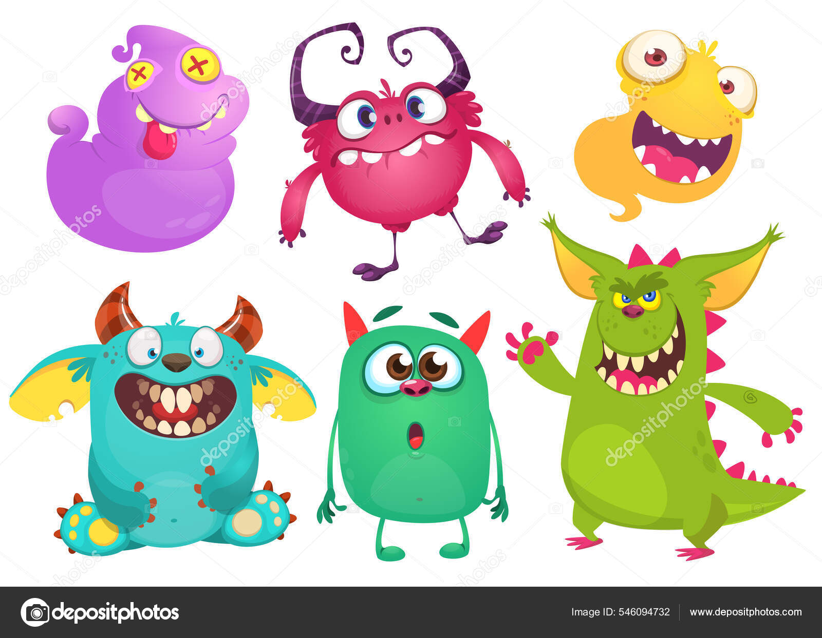 Monstros Desenhos Animados Bonitos Conjunto Monstros Desenhos Animados ...