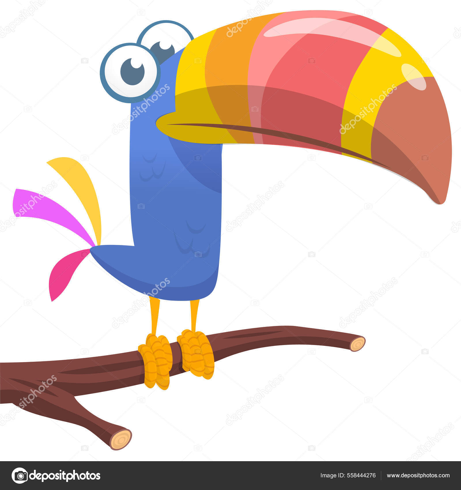 Funny Toucan Cartoon Sitting Tree Vector Bird Illustration Stock Vector ...