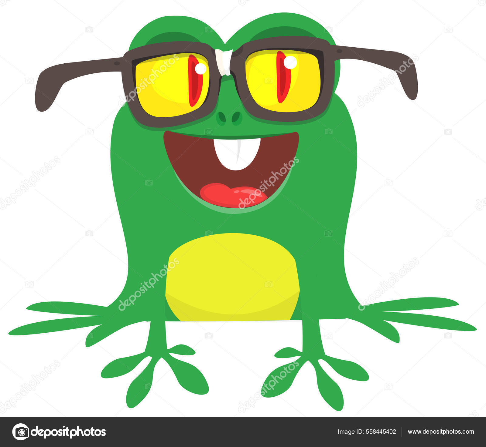 Cartoon Green Frog Design Wearing Eyeglasses Vector Illustration Stock ...