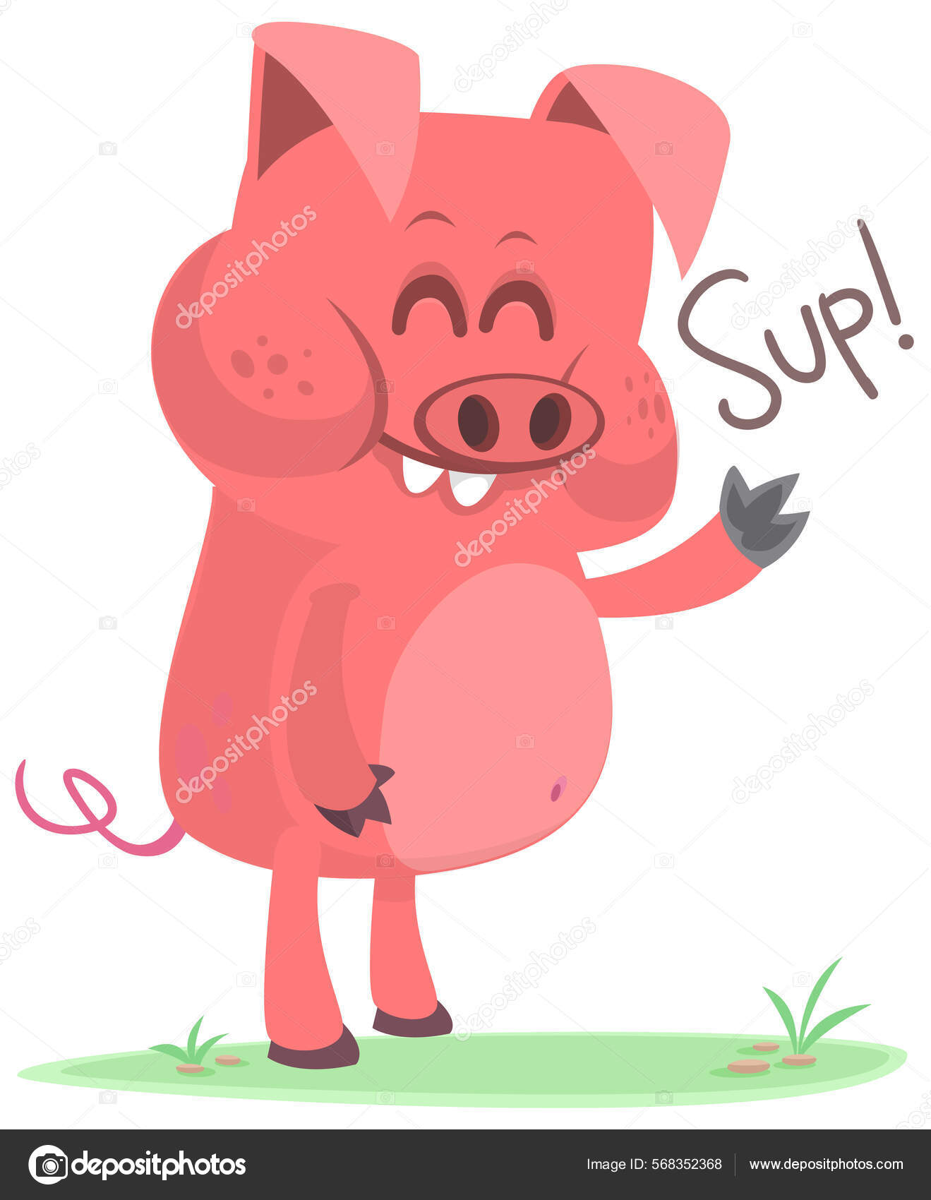 Happy Cartoon Pig Illustration Smiling Piggy Isolated White Stock ...