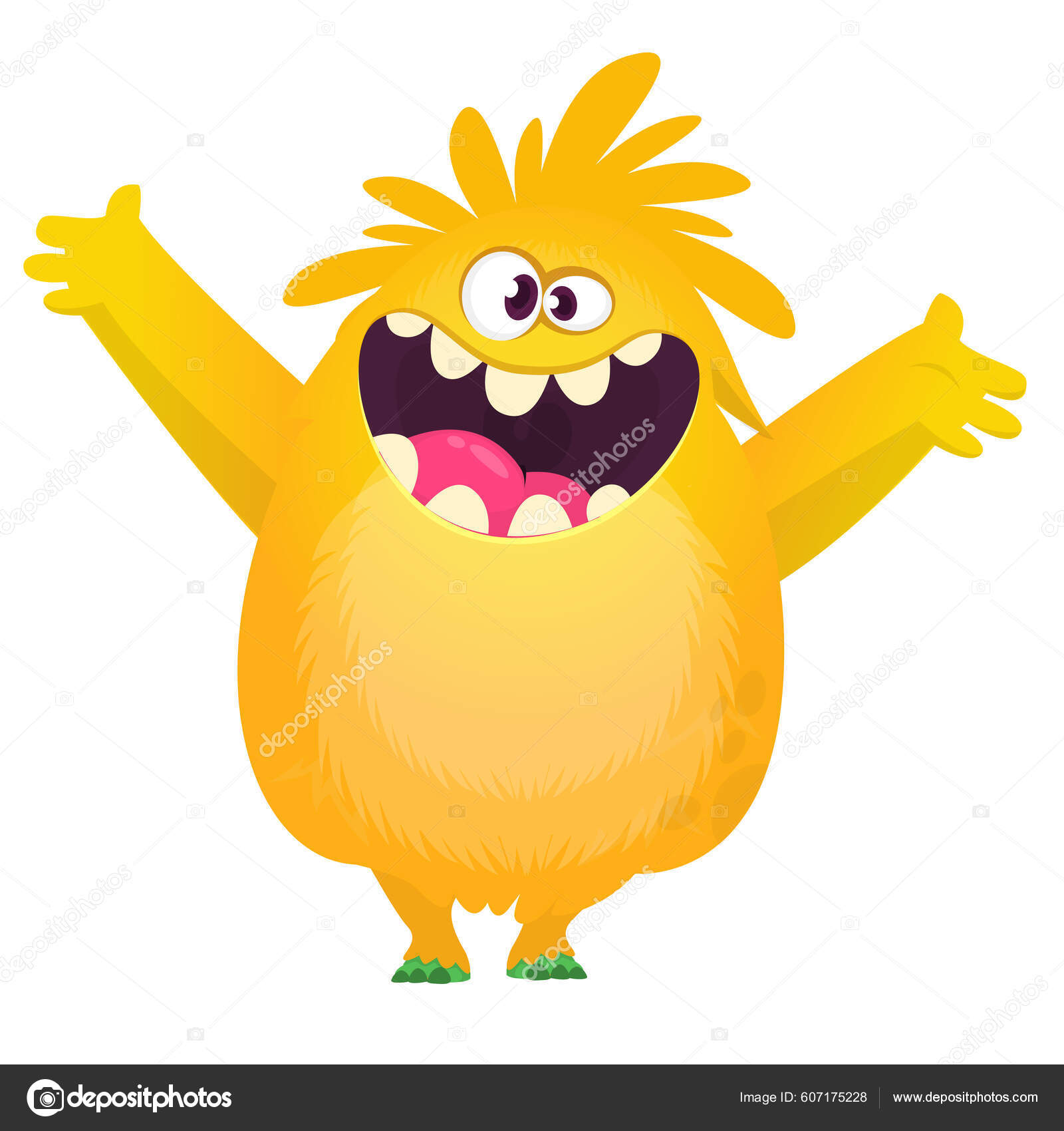 Monster Kartun Yang Lucu Senyum Monster Emosi Dengan Mulut Besar Vektor ...