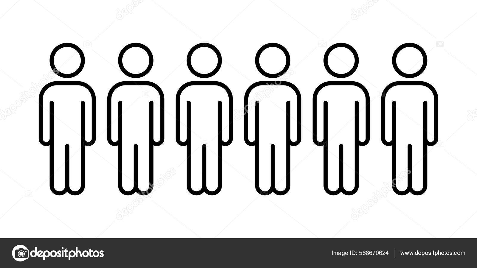 Group People Vector Illustration Six Person Standing Row Outline Style ...