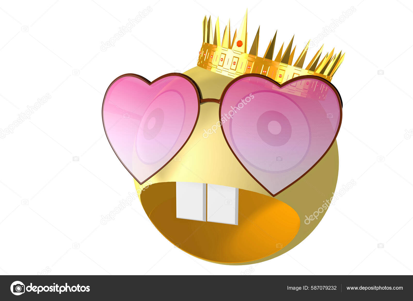 Render Illustration Cool Cartoon Smiley Face Wearing Sunglasses Crown ...