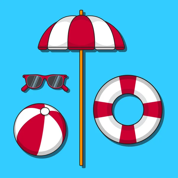 Cartoon Illustration Red White Beach Umbrella Blue Background Summer ...