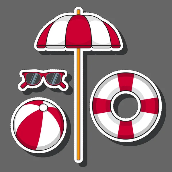 Cartoon Illustration Red White Beach Umbrella Blue Background Summer ...