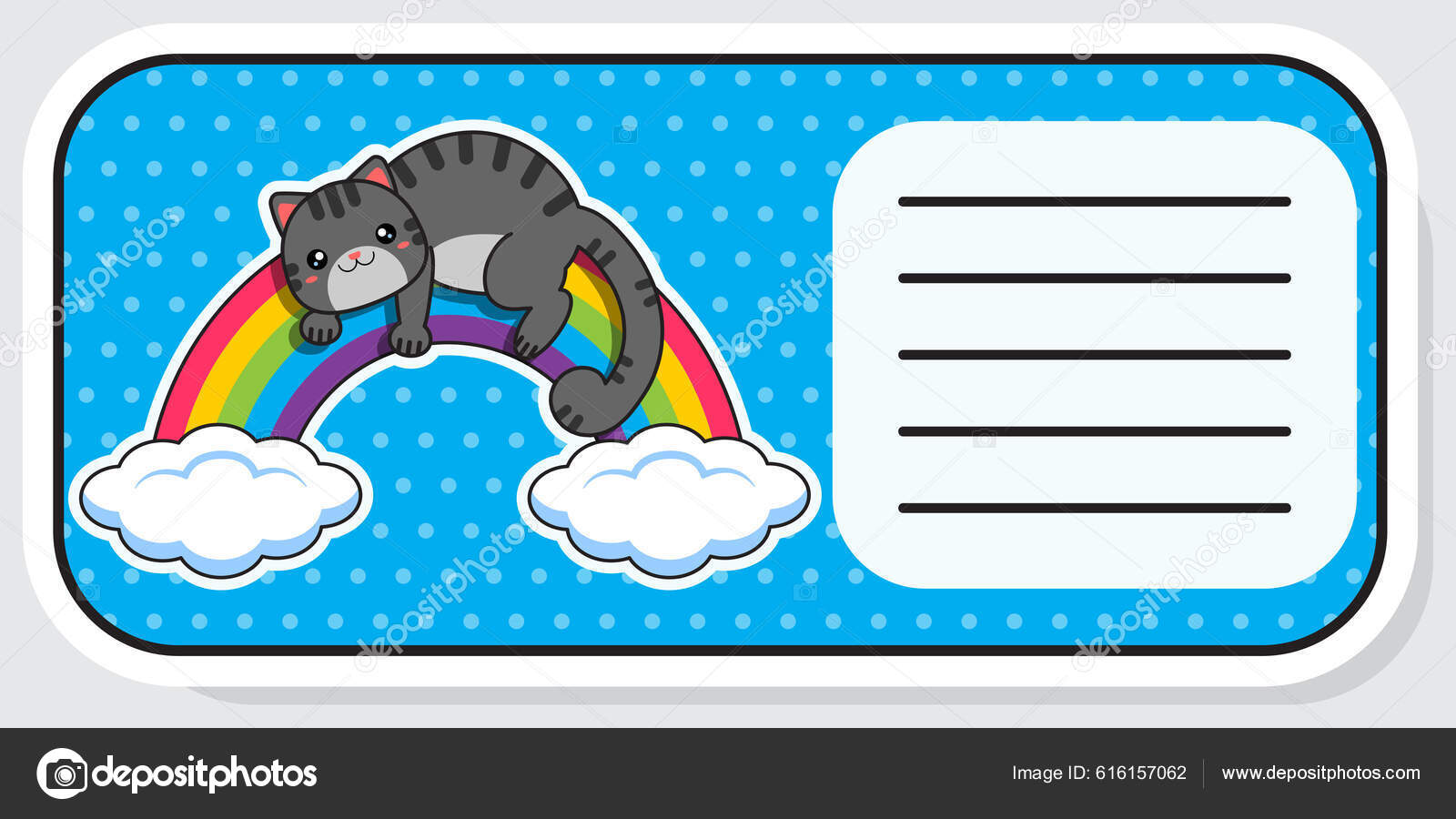 Notebook Label Cat Rainbow Baby Stickers Vector Illustration Stock ...