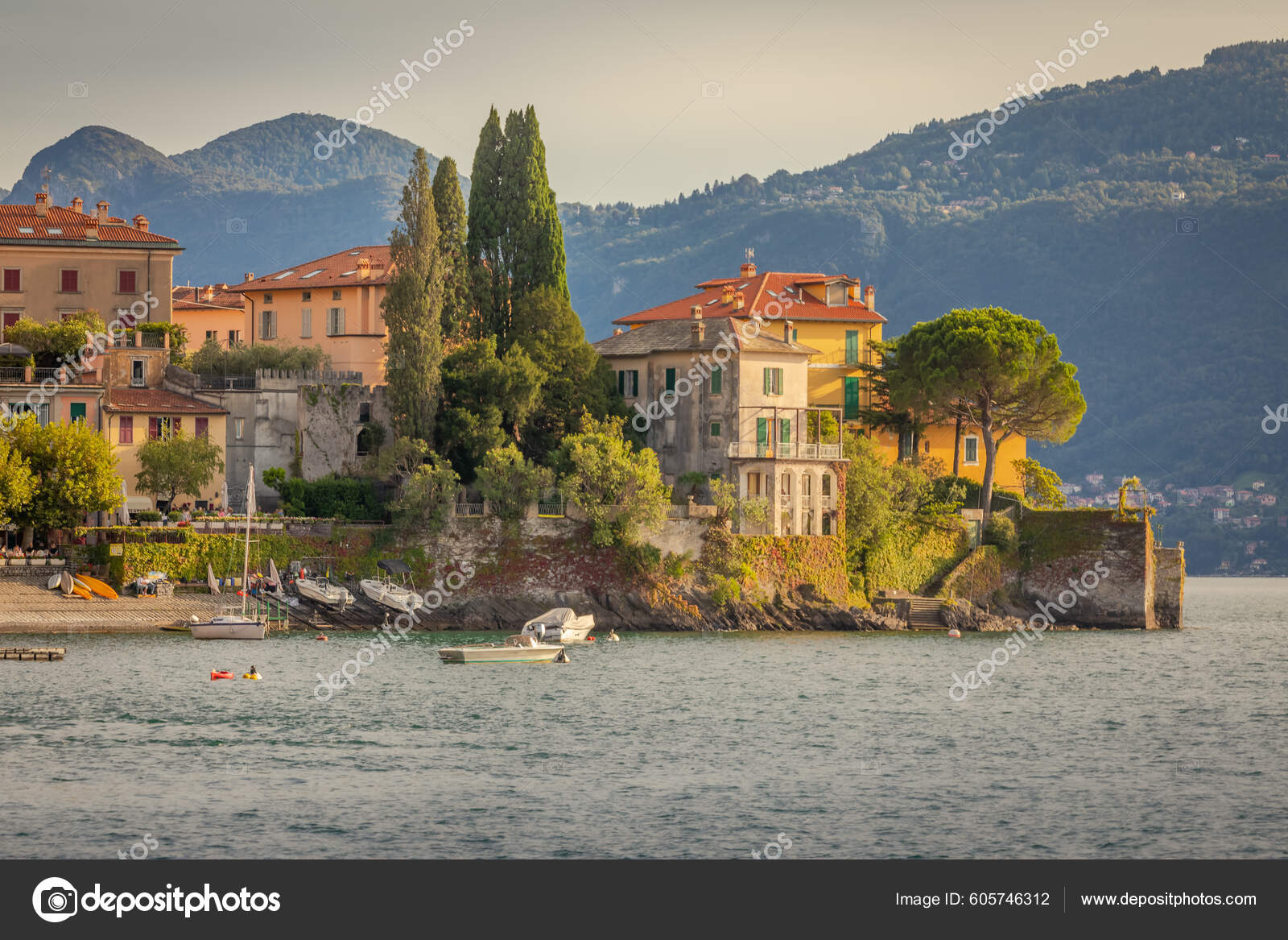 Idyllic Varenna Skyline Lake Como Sunset Northern Italy Stock Photo by ...