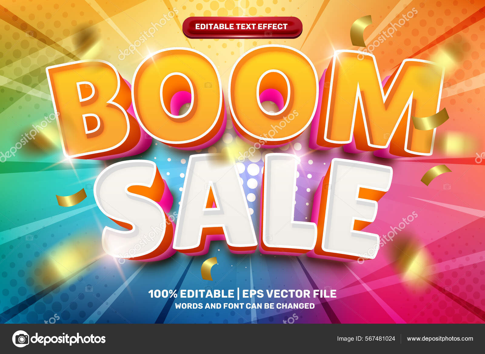 Boom Sale Bold Modern Editable Text Effect Colorfull Halftone Comic ...