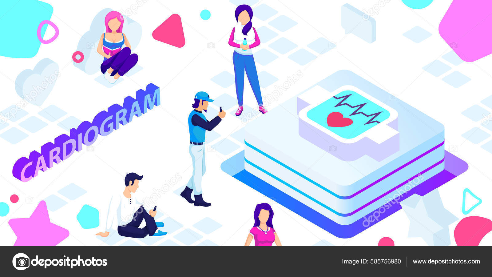Cardiogram Isometric Design Icon Vector Web Illustration Colorful ...