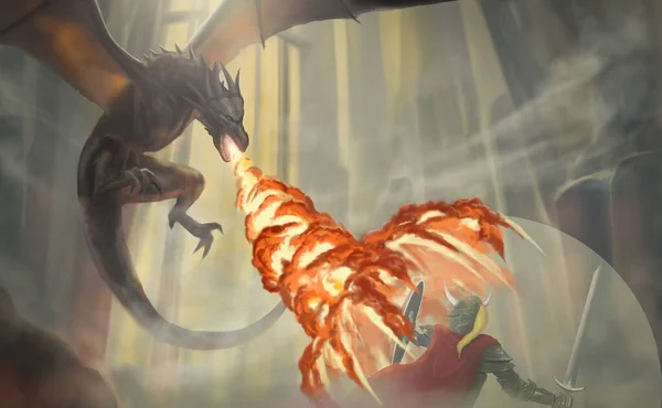 Knight use magic shield protect from fire the dragon and knight ...