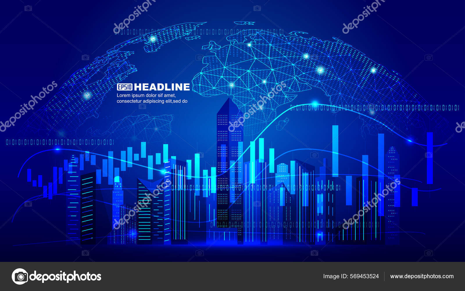 Financial Curve Chart City Buildings Vector Background Dotted Line ...