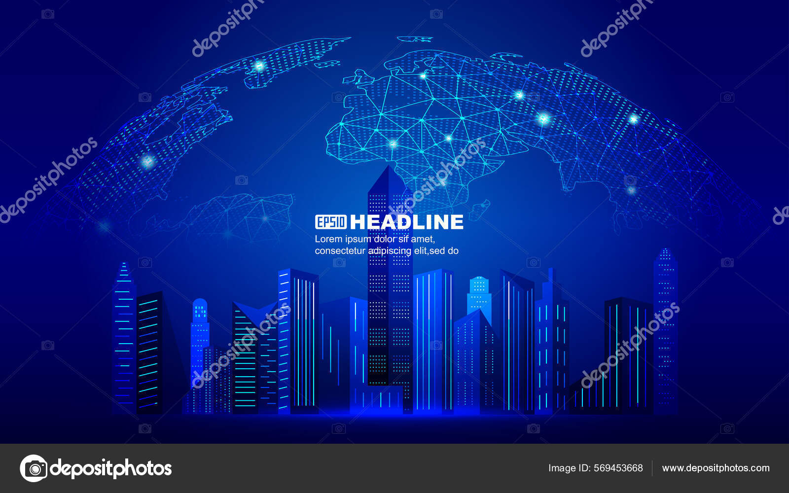Virtual Future City Skyline Idea Map Future City Concept Stock Vector ...