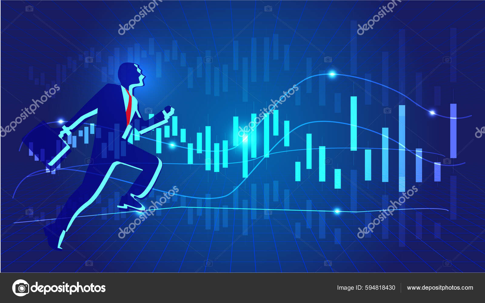 Business Man Running Financial Curve Graph Background Stock Vector ...