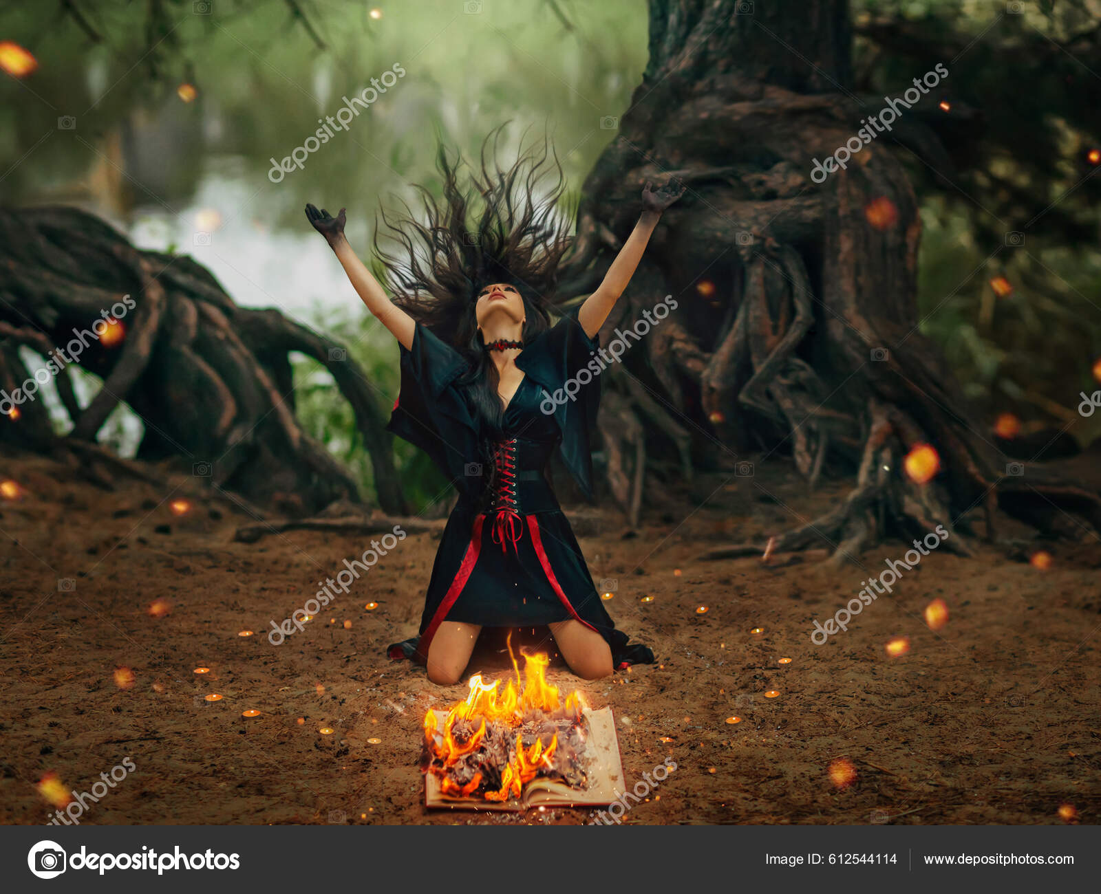 Fantasy Female Pagan Witch Creating Magic Casts Spell Dancing Ritual ...