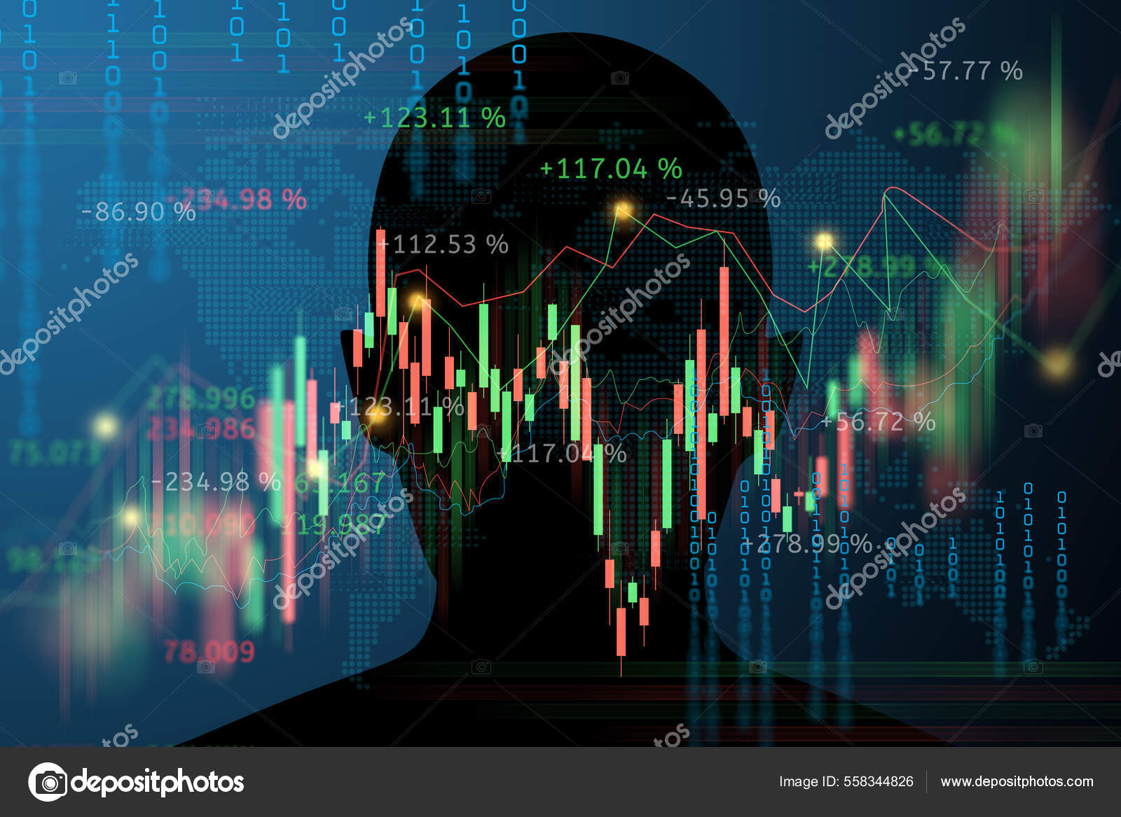 Silhouette Human Head Trading Stock Forex Graph Business Concept Banner ...