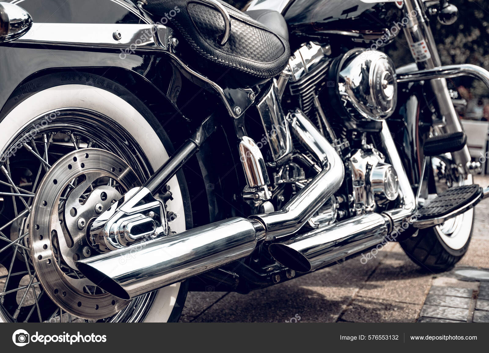 Closeup Beautiful Cruiser Motorbike Parked Street – Stock Editorial ...
