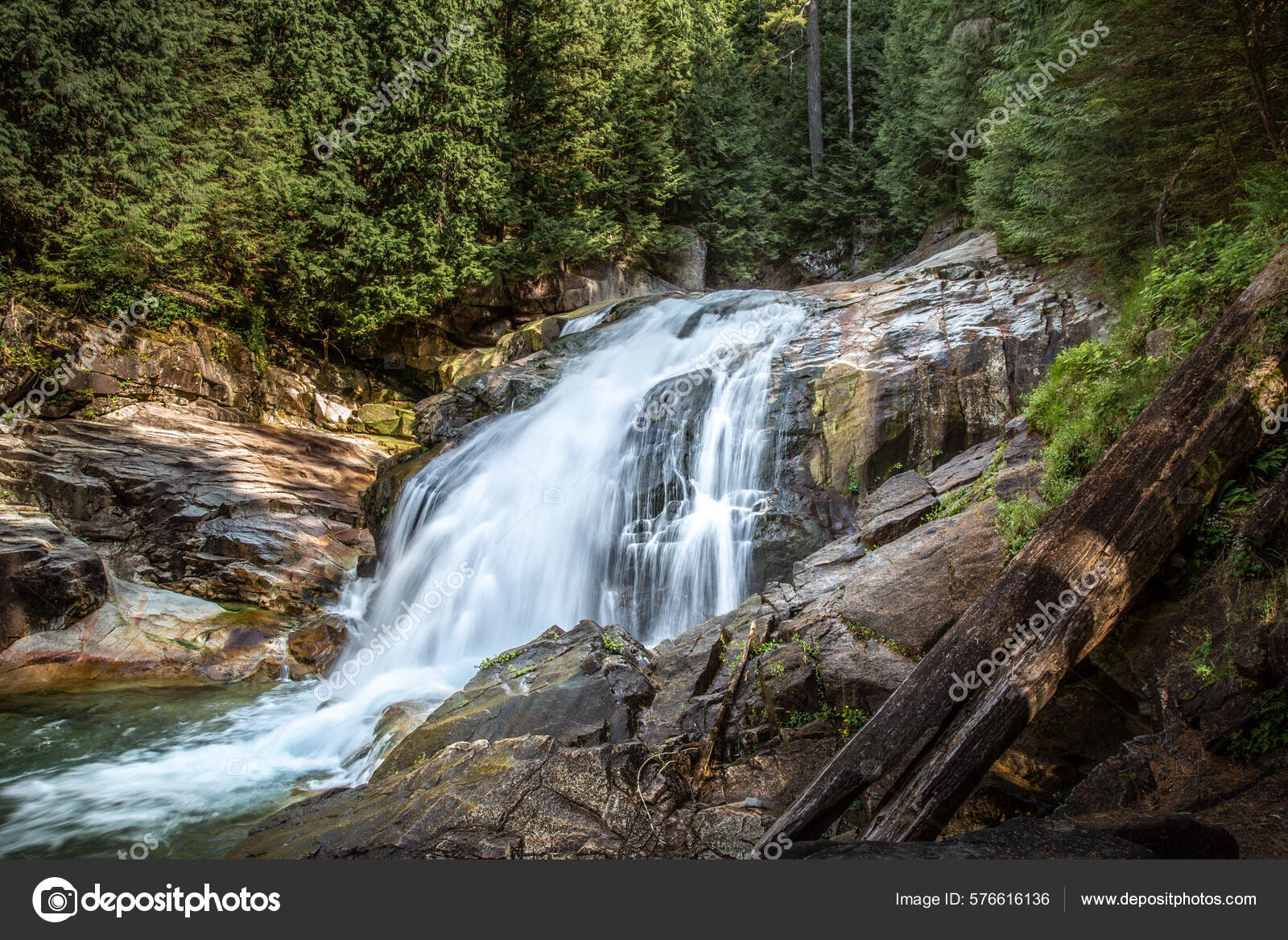 Beautiful View Waterfall Cascading Rocks Hiking Gold Creek Falls Golden ...