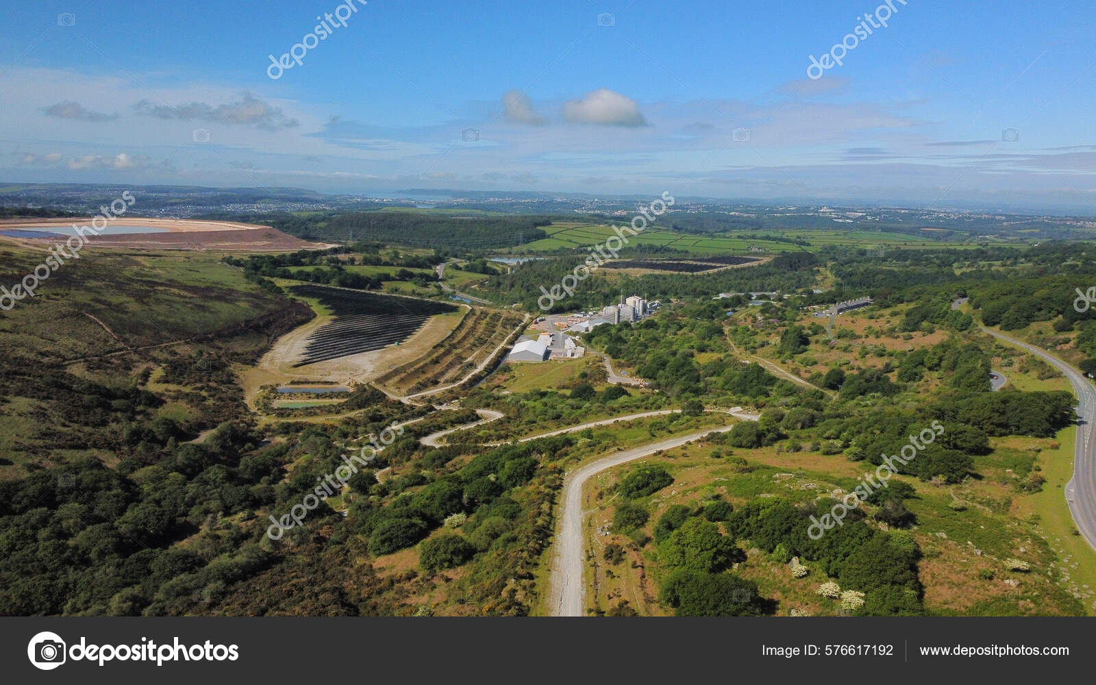Bird's Eye View Green Landscape Covered Houses Lee Moor Devon — Stock ...