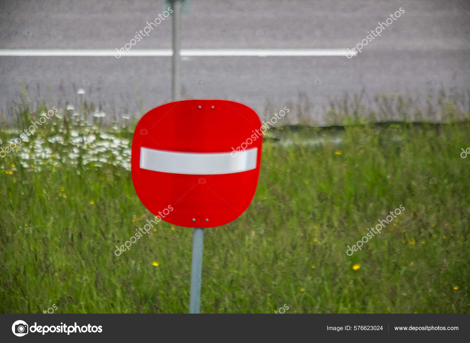 Close Shot Entry Prohibited Road Sign Background Grass — Stock Photo ...