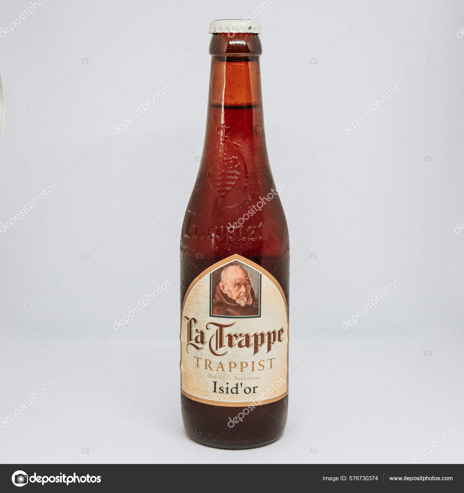 Glass Bottle Trappe Trappist Isid'or Beer Isolated Gray Background ...