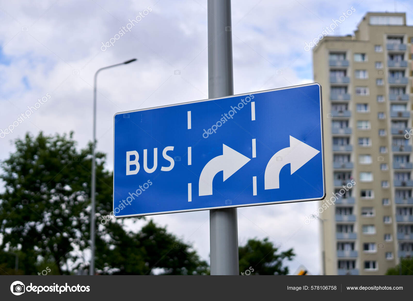 Blue Rectangular Bus Traffic Sign Cloudy Sky Background — Stock Photo ...